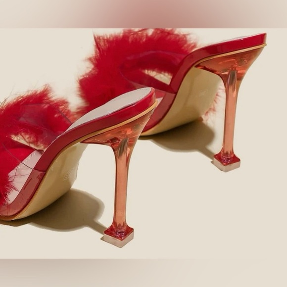 Shoes | Nwot Red Turkey Feather Stilettos Heels | Poshmark